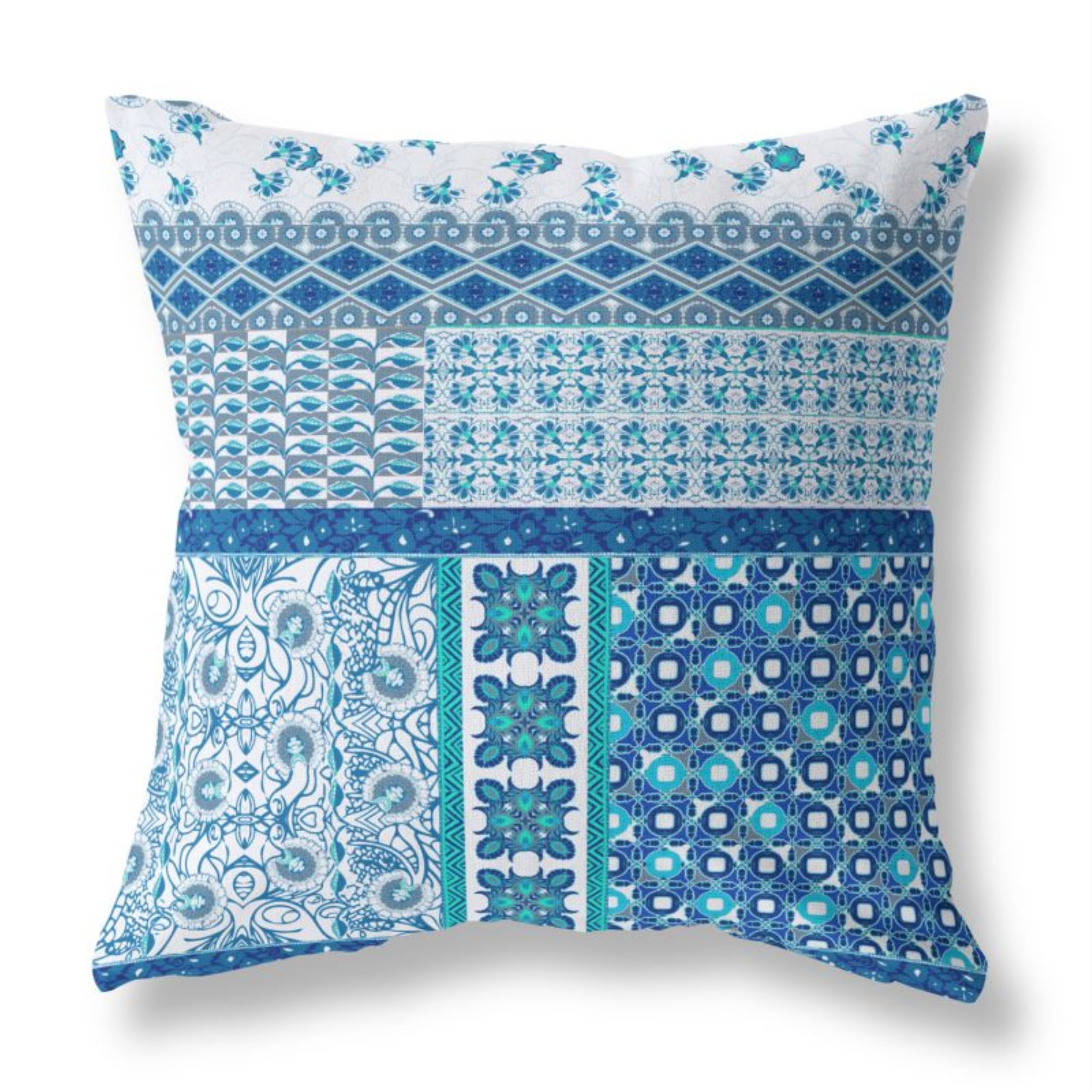 Amrita Sen Flower Castle Patchwork Broadcloth Indoor Outdoor Pillow, Zippered, BlueGray ...