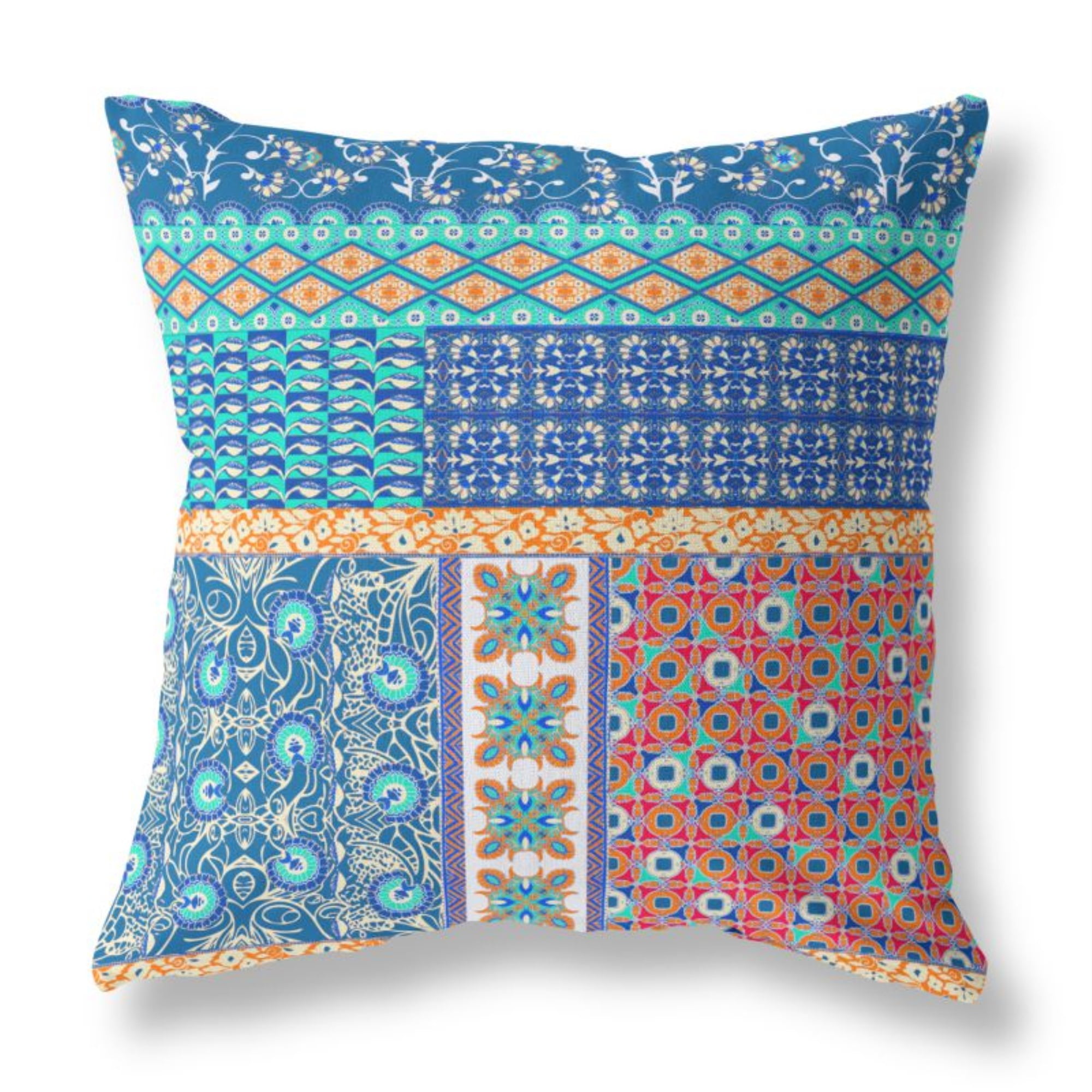 Amrita Sen Flower Castle Patchwork Broadcloth Indoor Outdoor Pillow, Zippered, BlueOrange ...