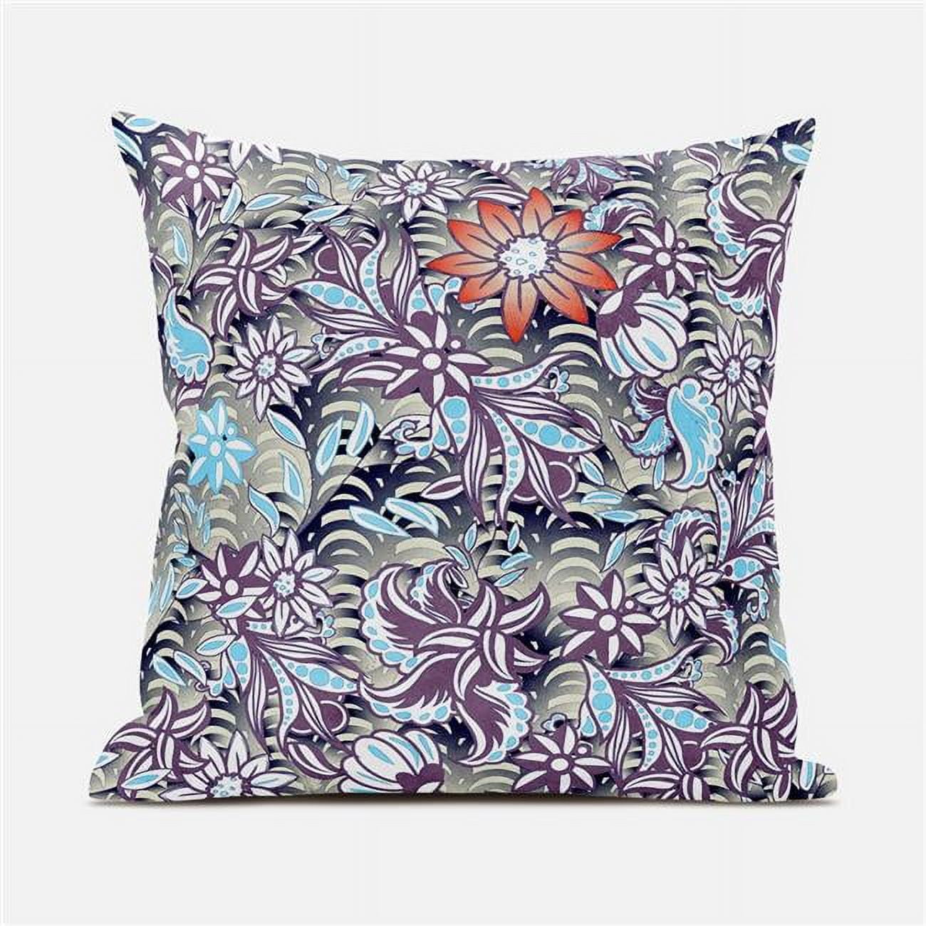 Amrita Sen Flying Floral Paisley Throw Pillow with Removable Cover in Gray Purple 20x20 ...