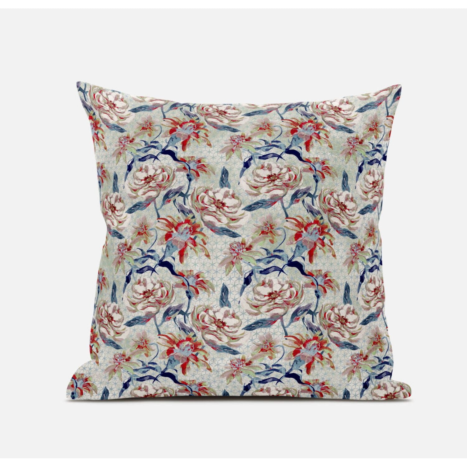 Amrita Sen Roses Sprayed Stars Throw Pillow with Removable Cover in Light Blue Red 16x16 ...