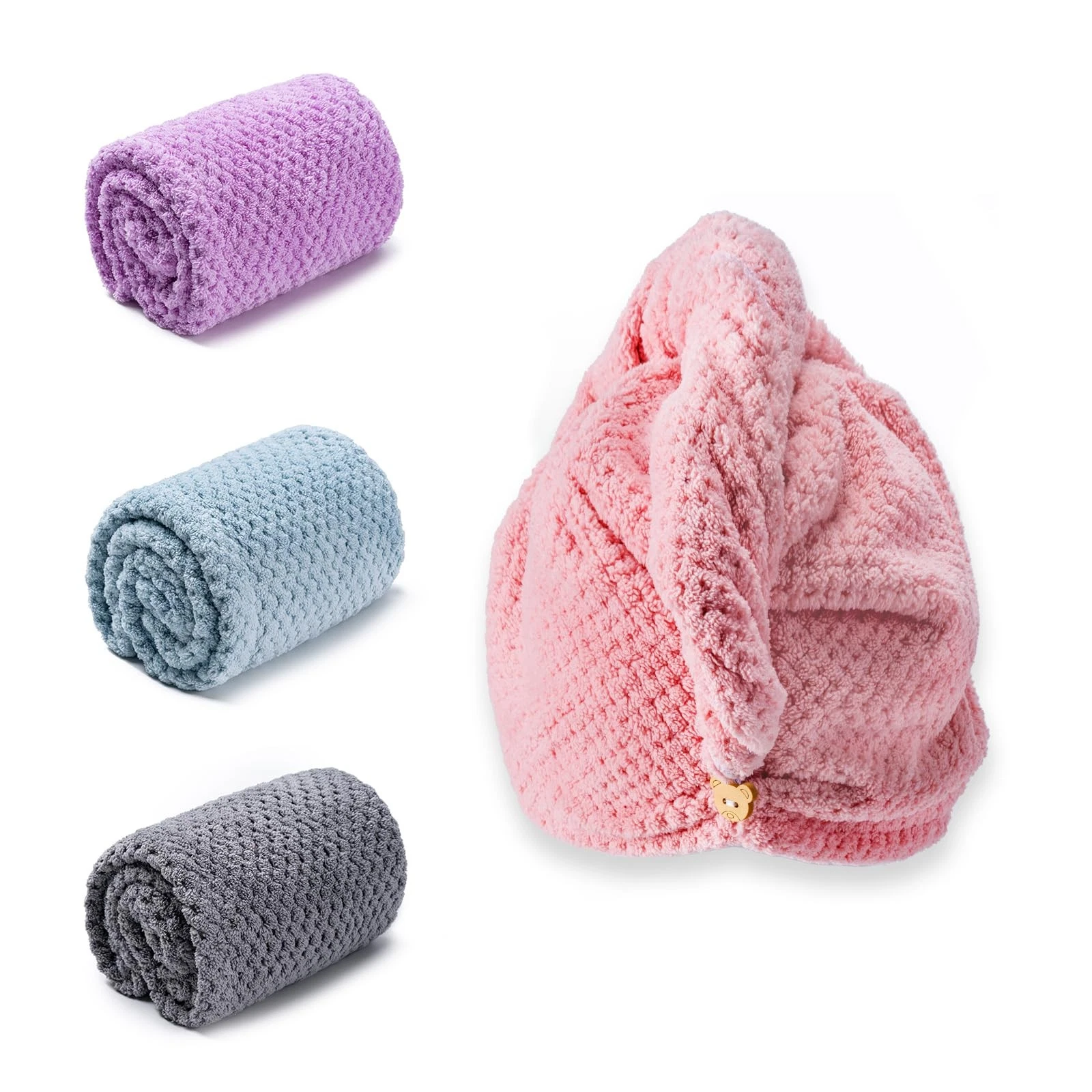 Amrules Hair Towel Wrap 4 Packs 9.8 X 25.6 Inch Towel Turbans For Wet ...