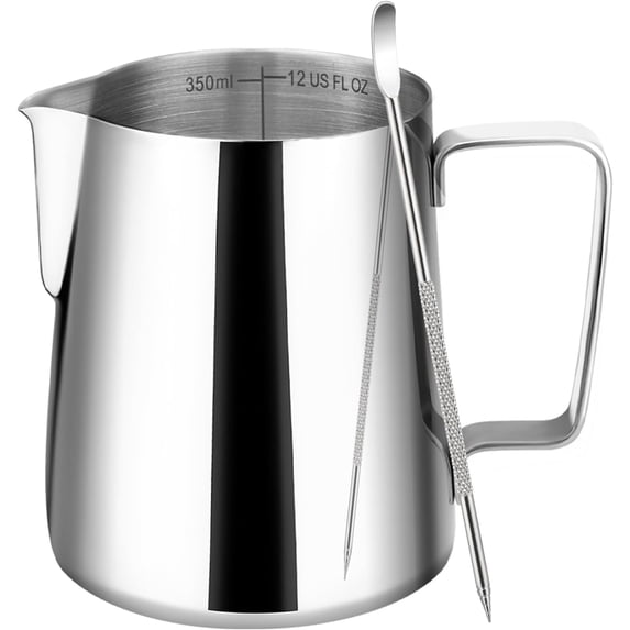 Amrules Milk Frothing Pitcher, 12oz Frother Cup with Clear Scale, 304 ...