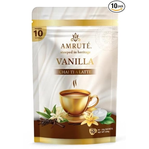 Amrute Vanilla Chai Tea Latte 10 Single Serves, Instant Chai Drink Mix ...