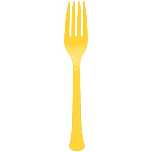 Amscan 8017 Solid Heavyweight Plastic Forks, Yellow Sunshine, 50 Forks ...