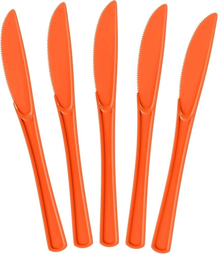 50 Pack Orange Plastic Knives Heavy Duty Amscan All Occasions ...
