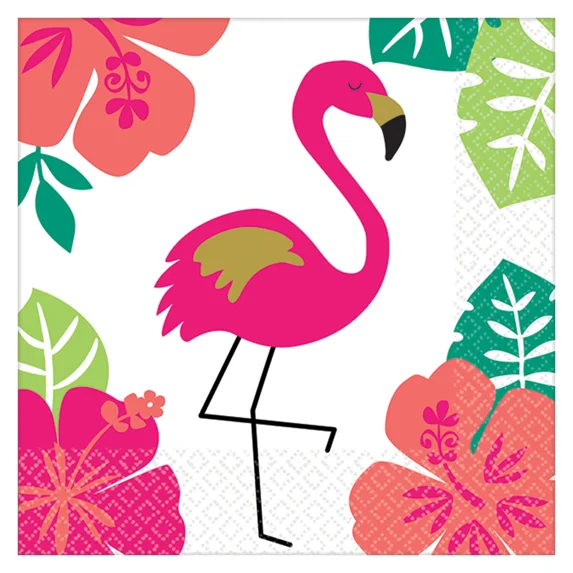 Amscan Aloha Flamingo Luau Party 2-Ply Paper 10In Beverage Napkins, 16 ...