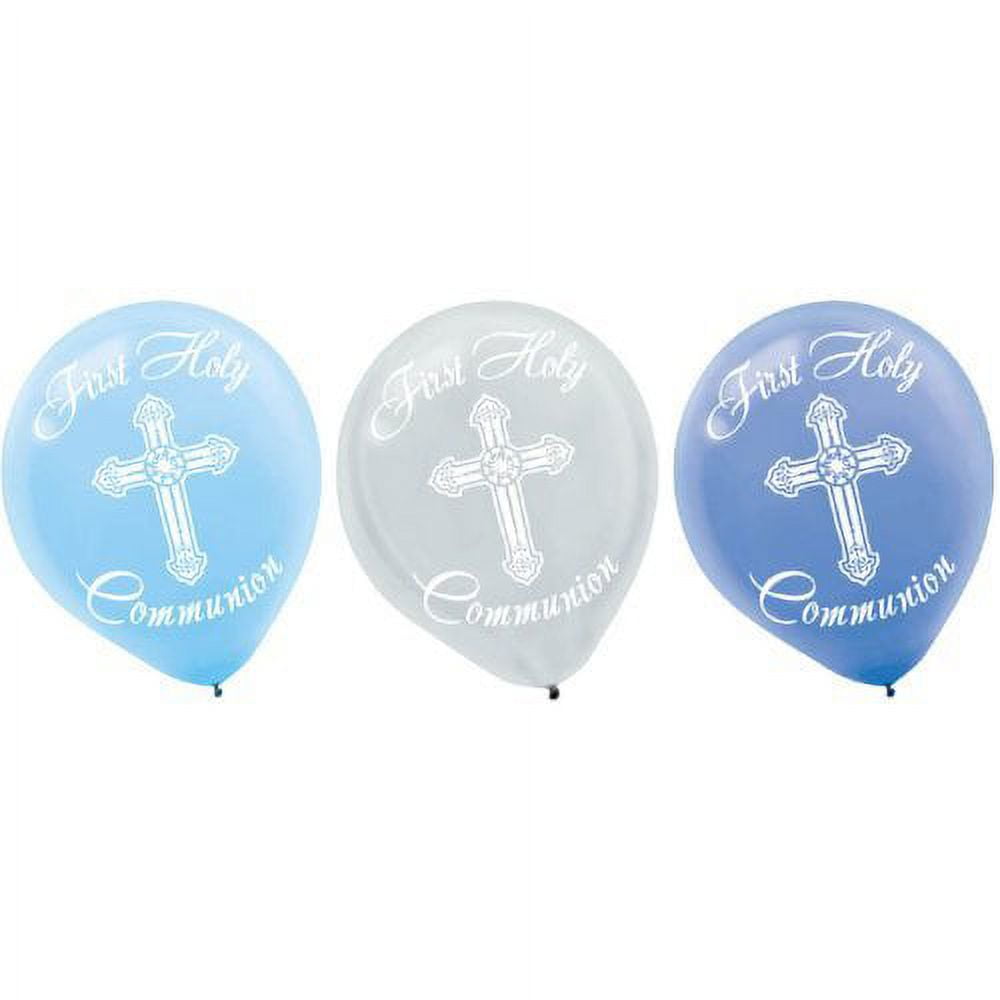 Amscan Amscan First Holy Communion Blue Printed Latex Balloons (15pc ...