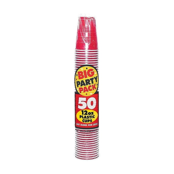Amscan Plastic Cups, 12 Oz, Apple Red, 50 Cups Per Pack, Case Of 4 ...