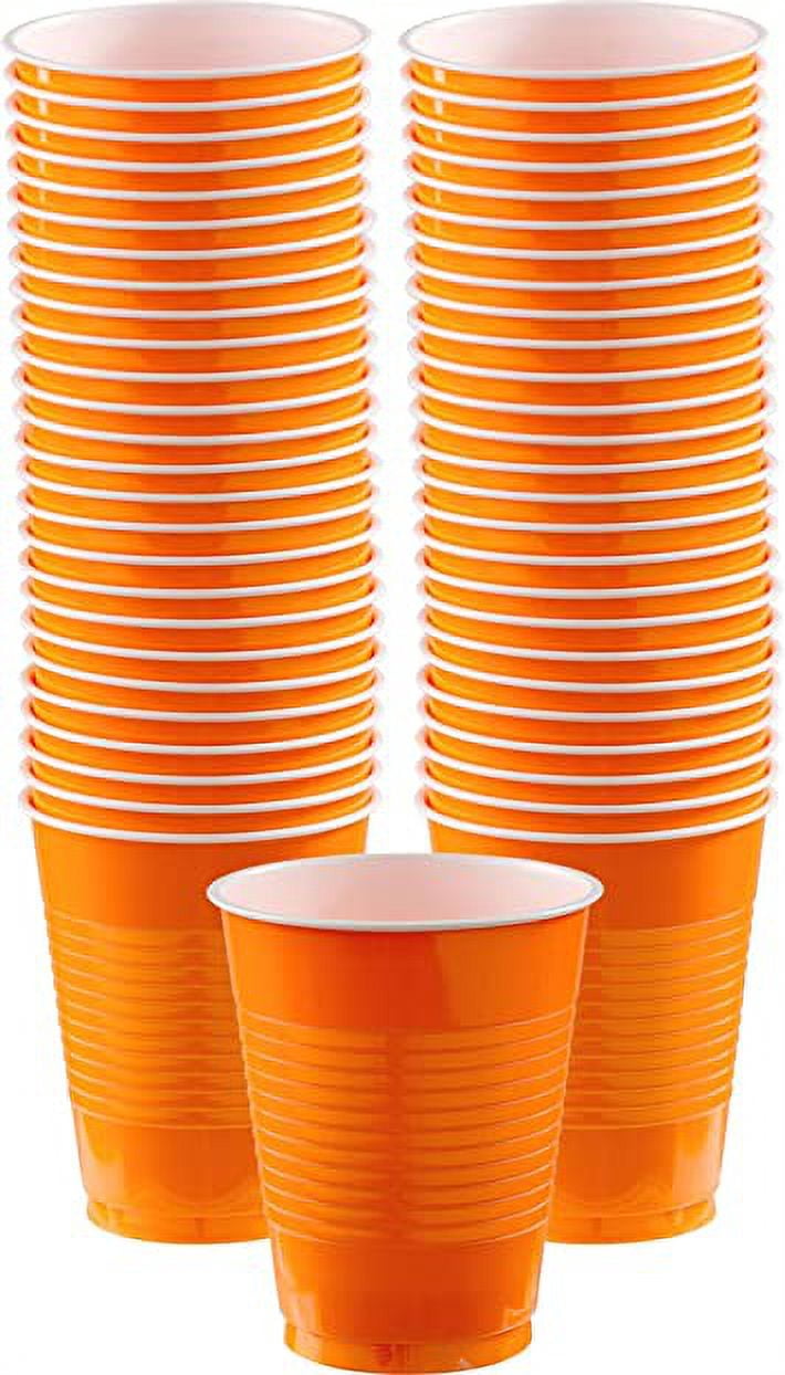Amscan Big Party Pack Plastic Cups, 50 Count (Pack of 1), Orange Peel ...