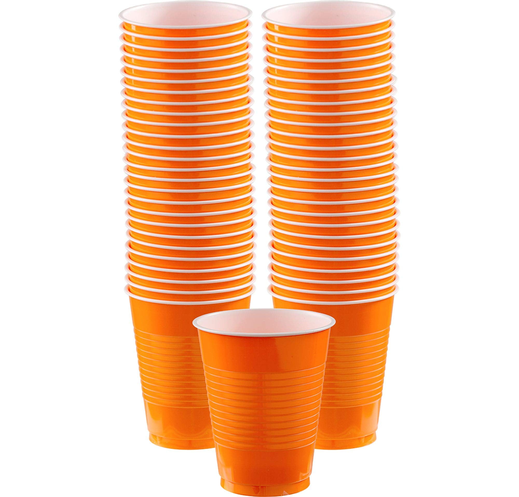Amscan Big Party Pack Plastic Cups, 50 Count (Pack of 1), Orange Peel ...