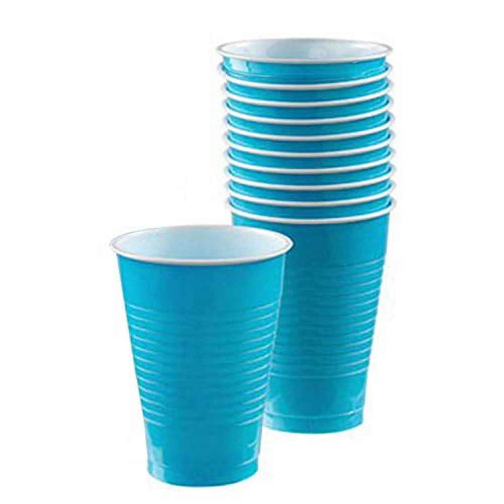 Amscan Colorful Caribbean Blue Plastic Cups, Big Party Pack 20ct, 12 oz ...