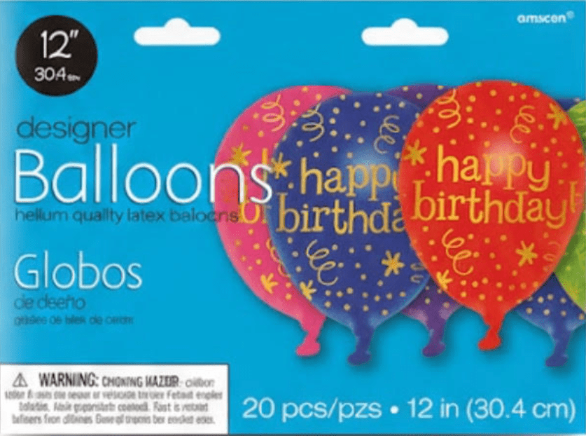 Amscan Designer “Happy Birthday” Latex Balloons, 12-Inch, Assorted ...