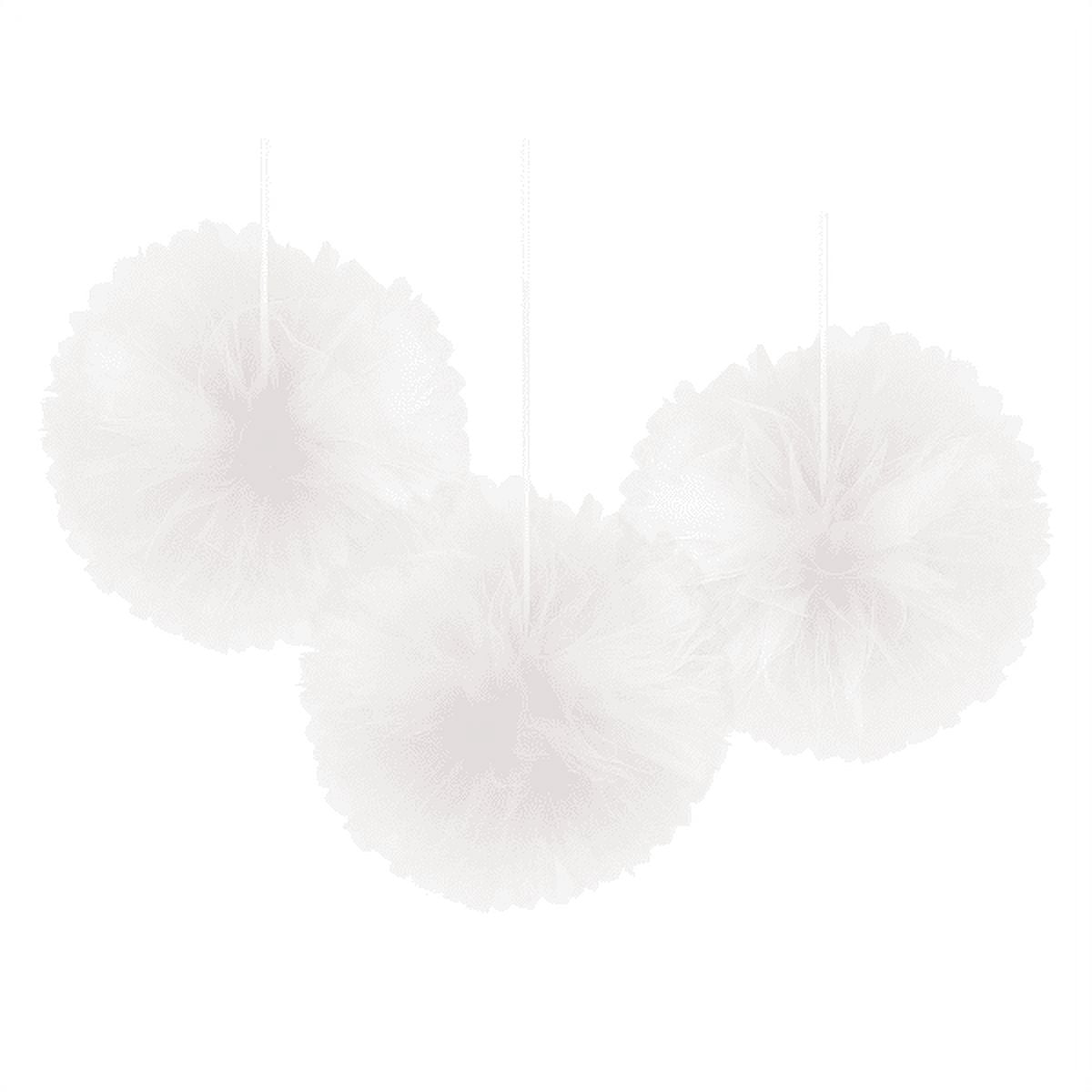 Amscan Fluffy Decorations, 12" x 12", White, Pack Of 3 Decorations ...