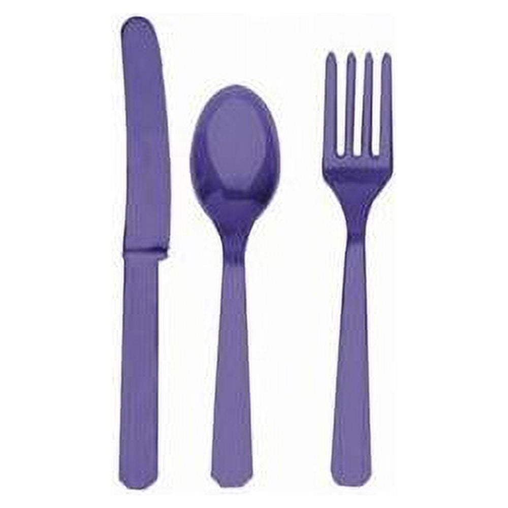 Amscan Football Party Plastic Cutlery, Spoons, Forks & Knives, Purple ...