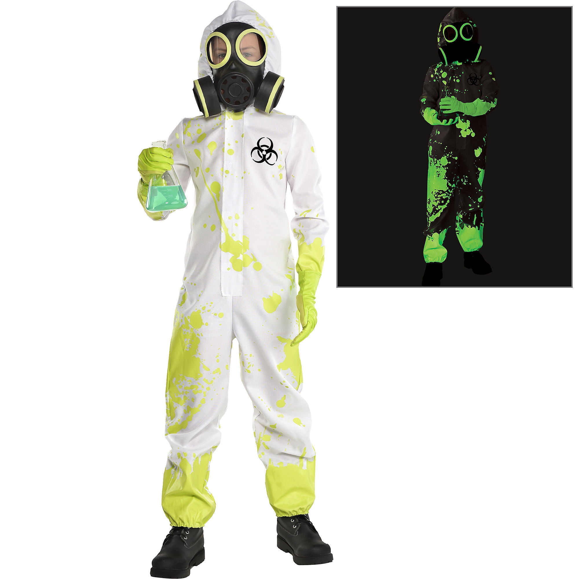 Amscan Glow in The Dark Hazmat Suit Halloween Costume, Large (12-14 ...