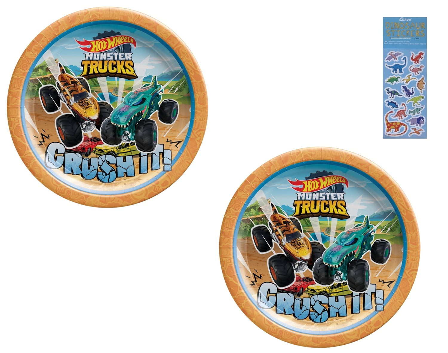 Amscan Hot Wheels 16' Cake Party Plates with Dinosaur Sticker Sheet ...