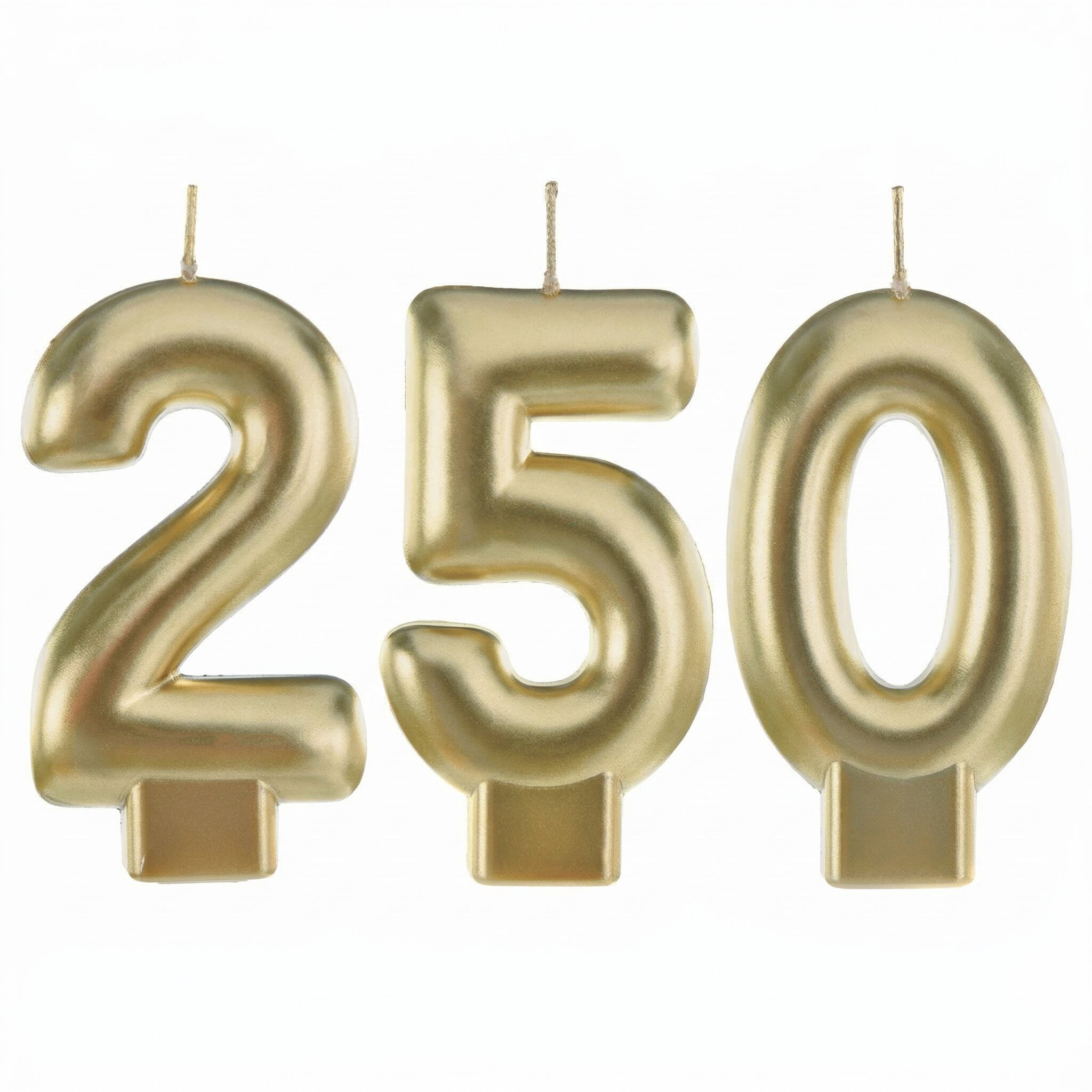 Amscan Metallic Gold Number Candle Set, 3 Count, 3in Numbers 2, 5, 0 ...