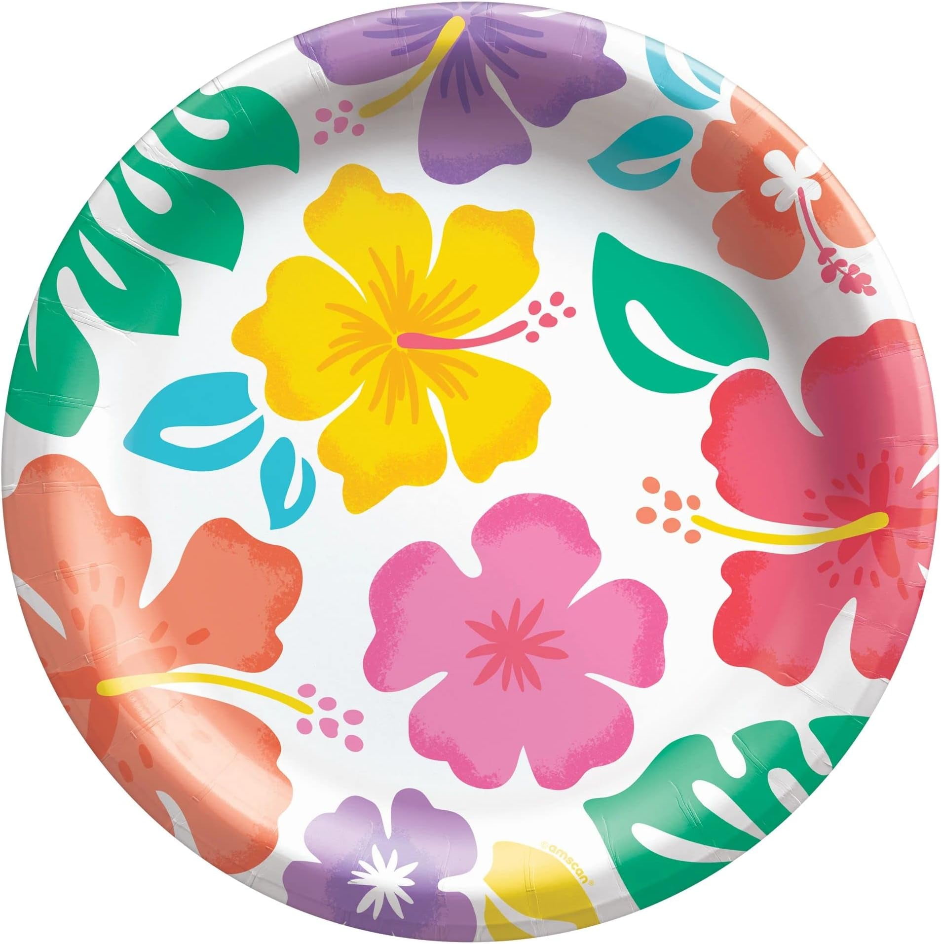 Amscan Multicolor Summer Hibiscus Round Disposable Paper Plates - 8.5 ...