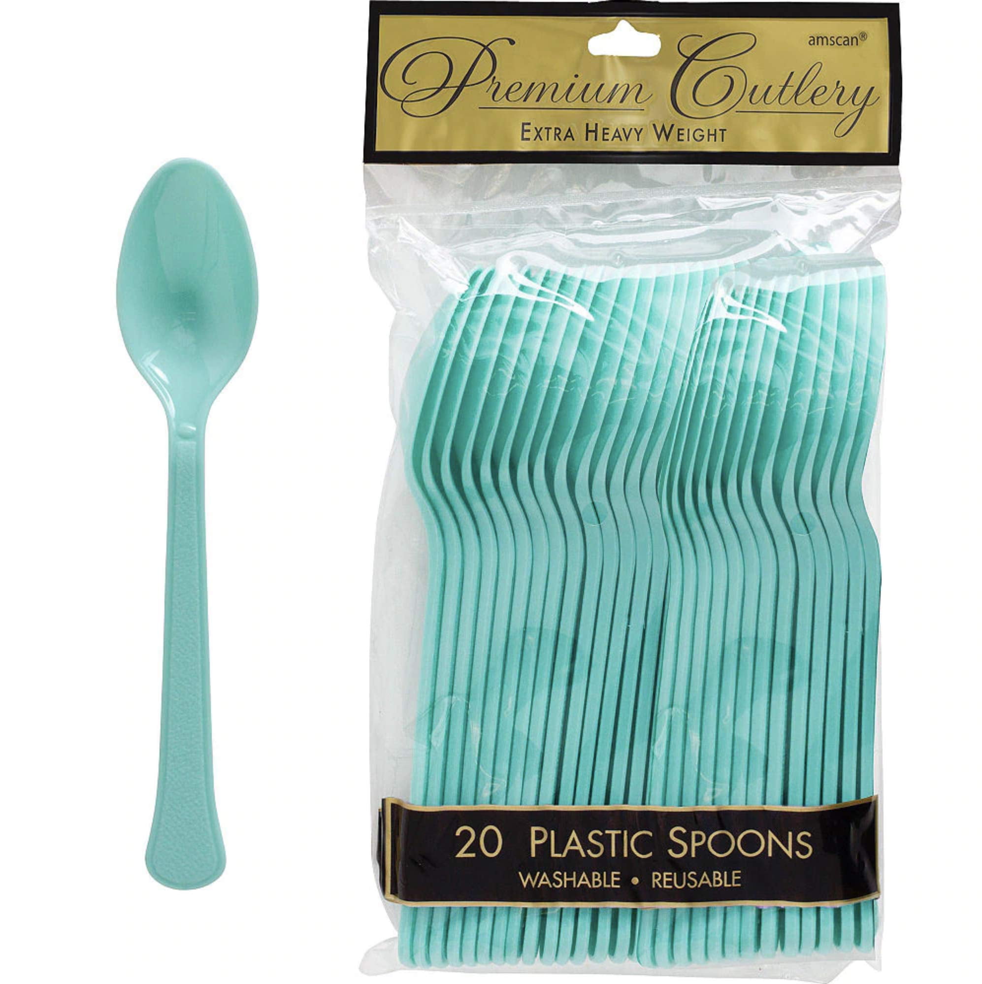 Amscan Party Perfect Cool Plastic Spoon Tableware, Robin's Egg Blue ...