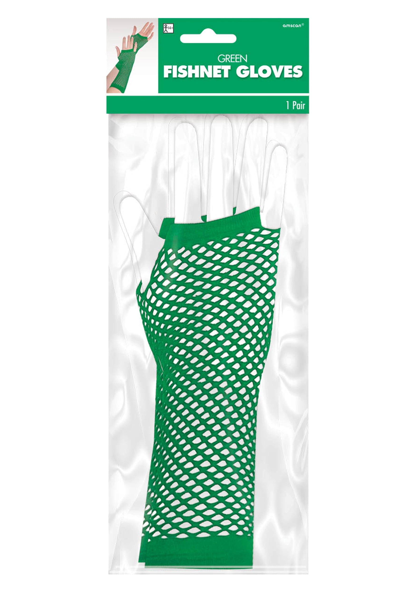 Amscan Perfect Team Spirit Fishnet Fingerless Glove Accessory, Green ...
