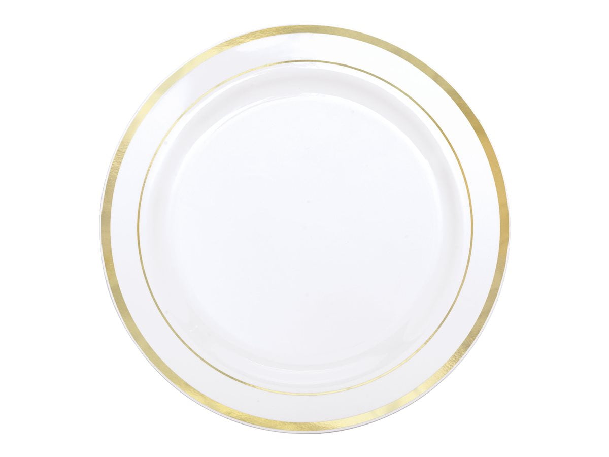 Amscan Premium Party Plate White with Gold Trim (438986) - Walmart.com
