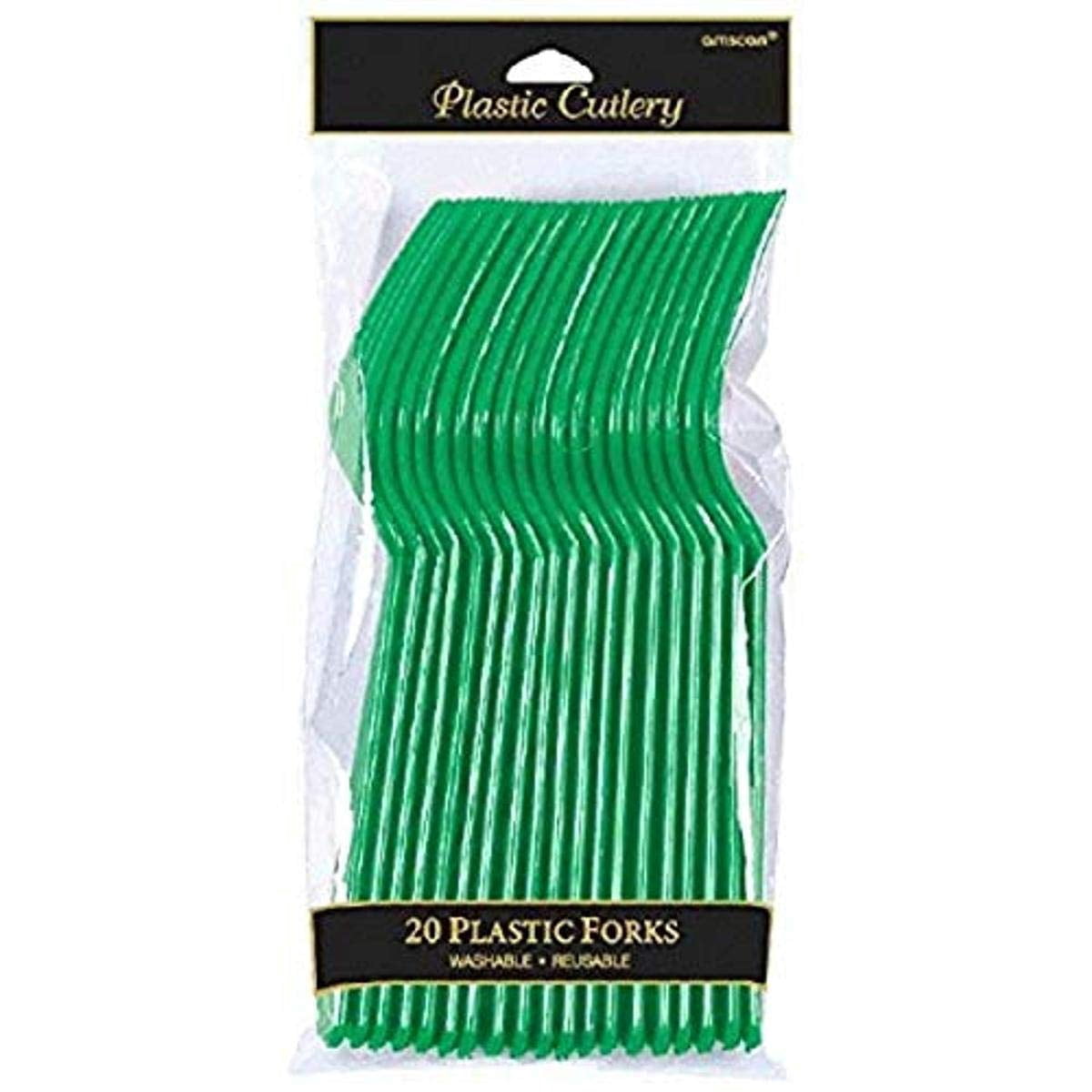 Amscan Premium Plastic Disposable-Forks, Full Size, Festive Green ...