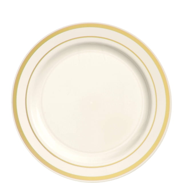 Amscan Party Tableware, Premium Plastic Round Plates with Gold Trim ...
