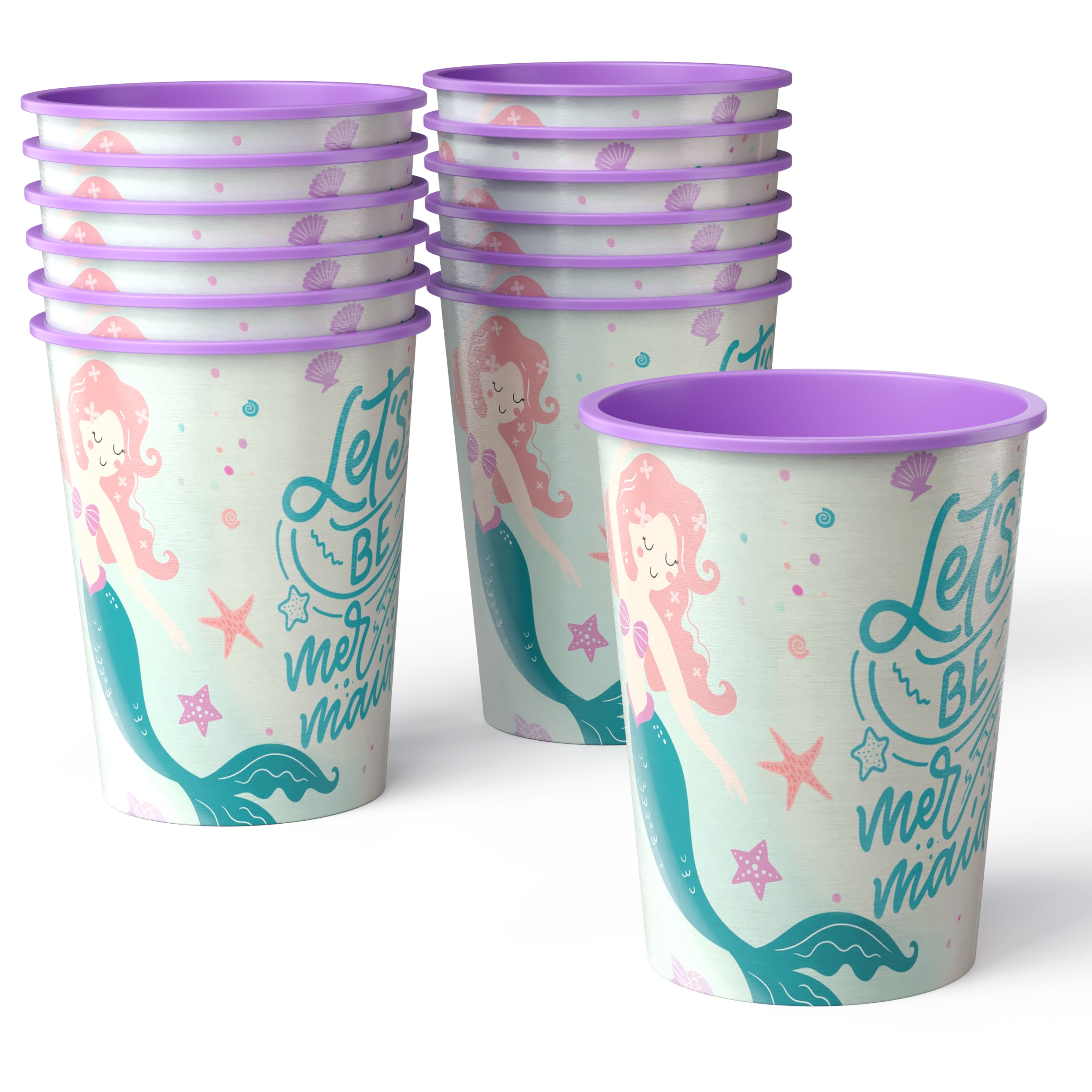 Amscan Reusable Plastic Party Cups 16 oz 12 Ct – Mermaid Theme ...