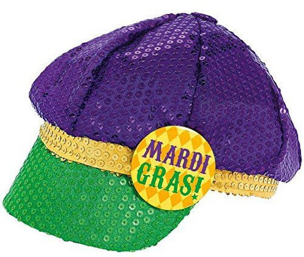 Amscan Sequined Mardi Gras Newsboy Hat, 4"H x 12"W x 13 1/2"D, Multi ...