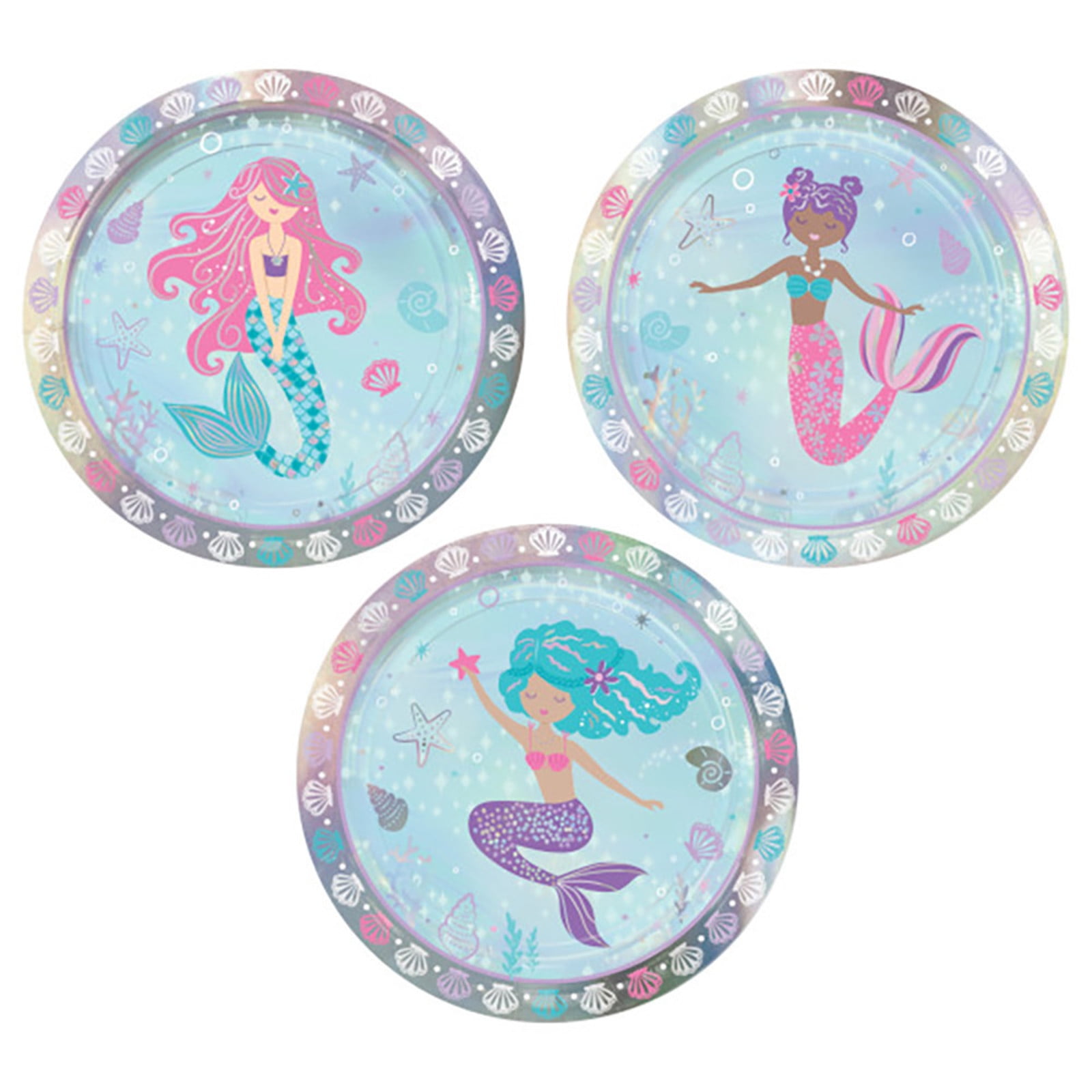 Amscan Shimmering Mermaids Assorted Dessert Plates, Party Plates, 7", 8 ...