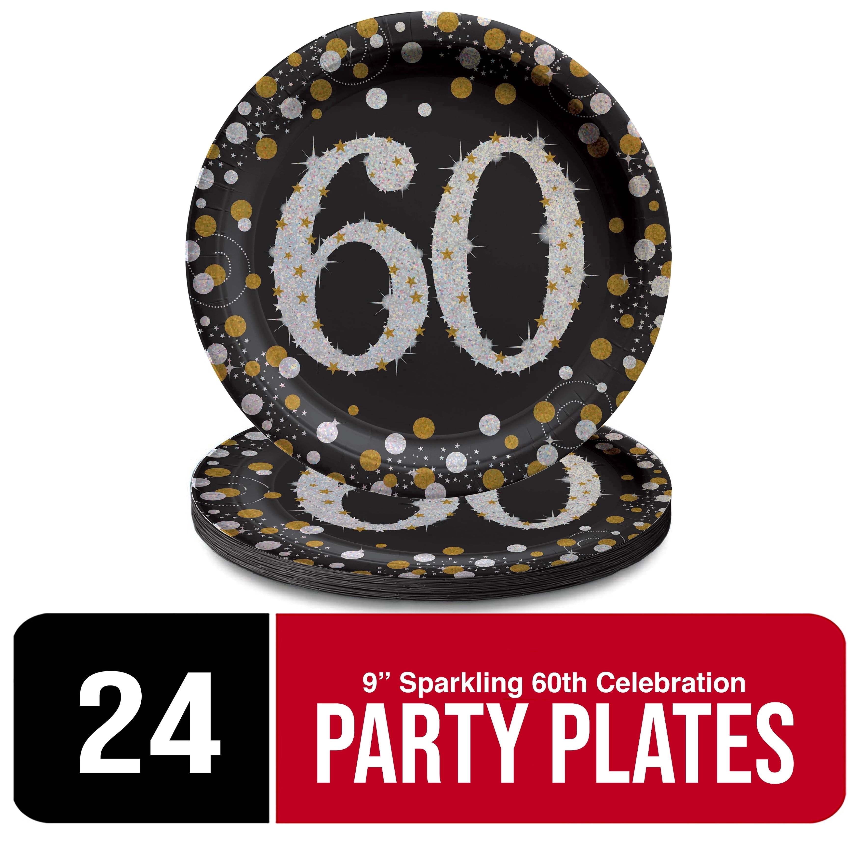 Amscan Sparkling 60th Celebration Prismatic Paper Plates – 9" | 24 ...