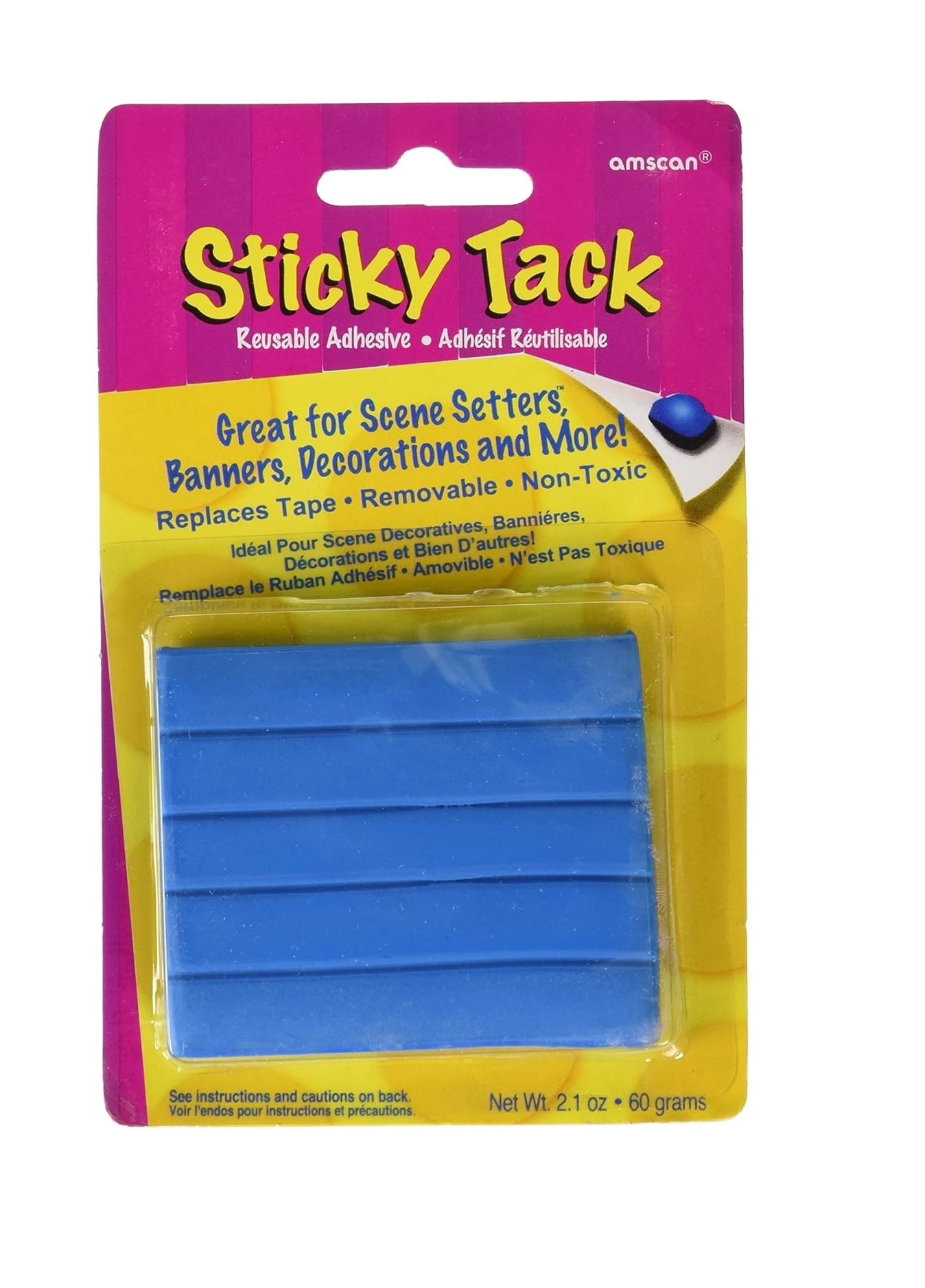 Amscan Sticky Tack, Reusable Blue Adhesive Putty, 2.1 oz, 5 Sticks for ...