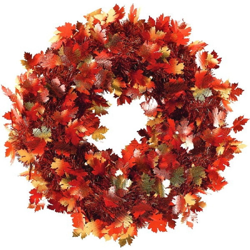 Amscan Tinsel Unlit Fall Foliage Wreath, 8.3" (Red) - Walmart.com