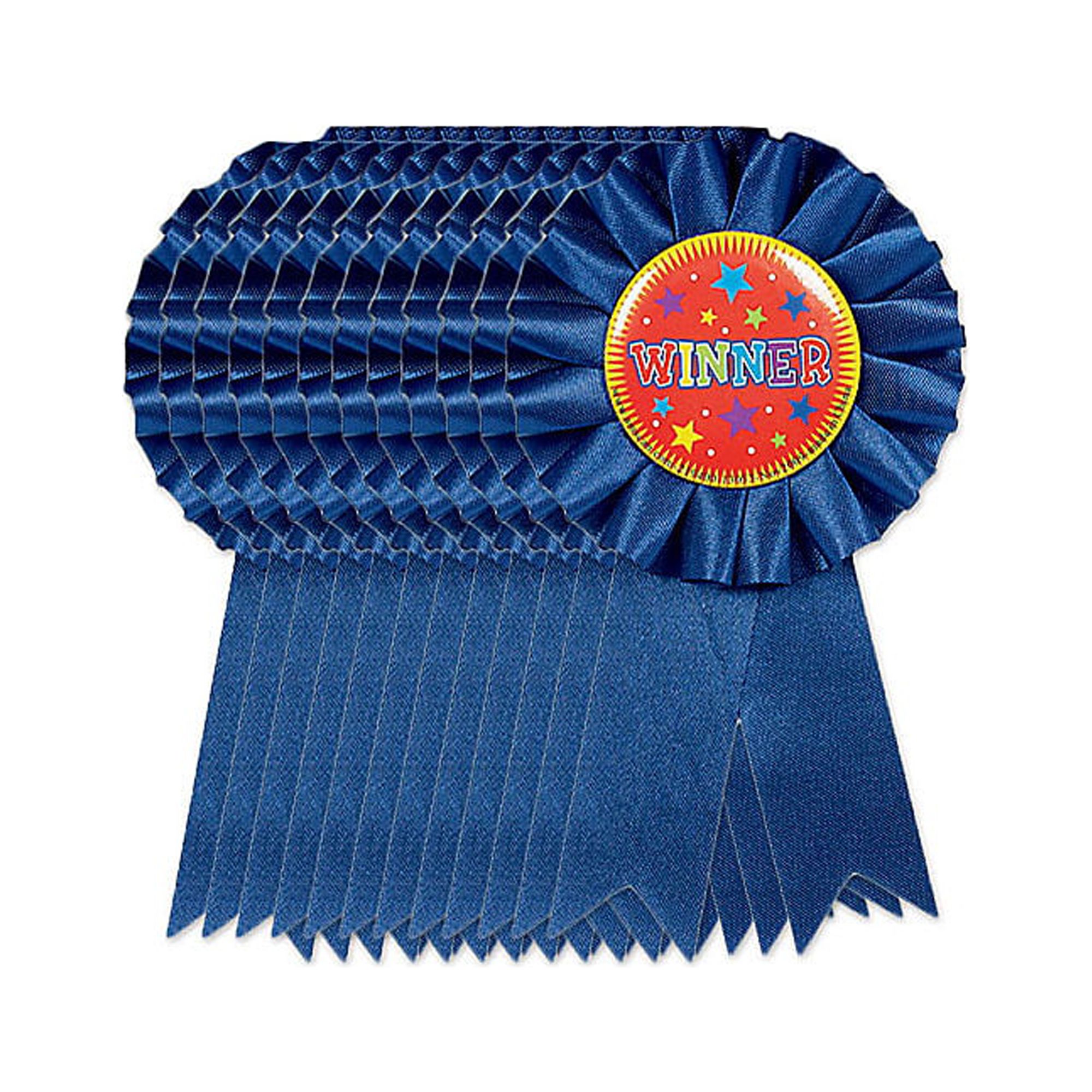 Amscan Winner Pin-On Rosette Award Ribbons, 6", Blue, Pack Of 12 ...