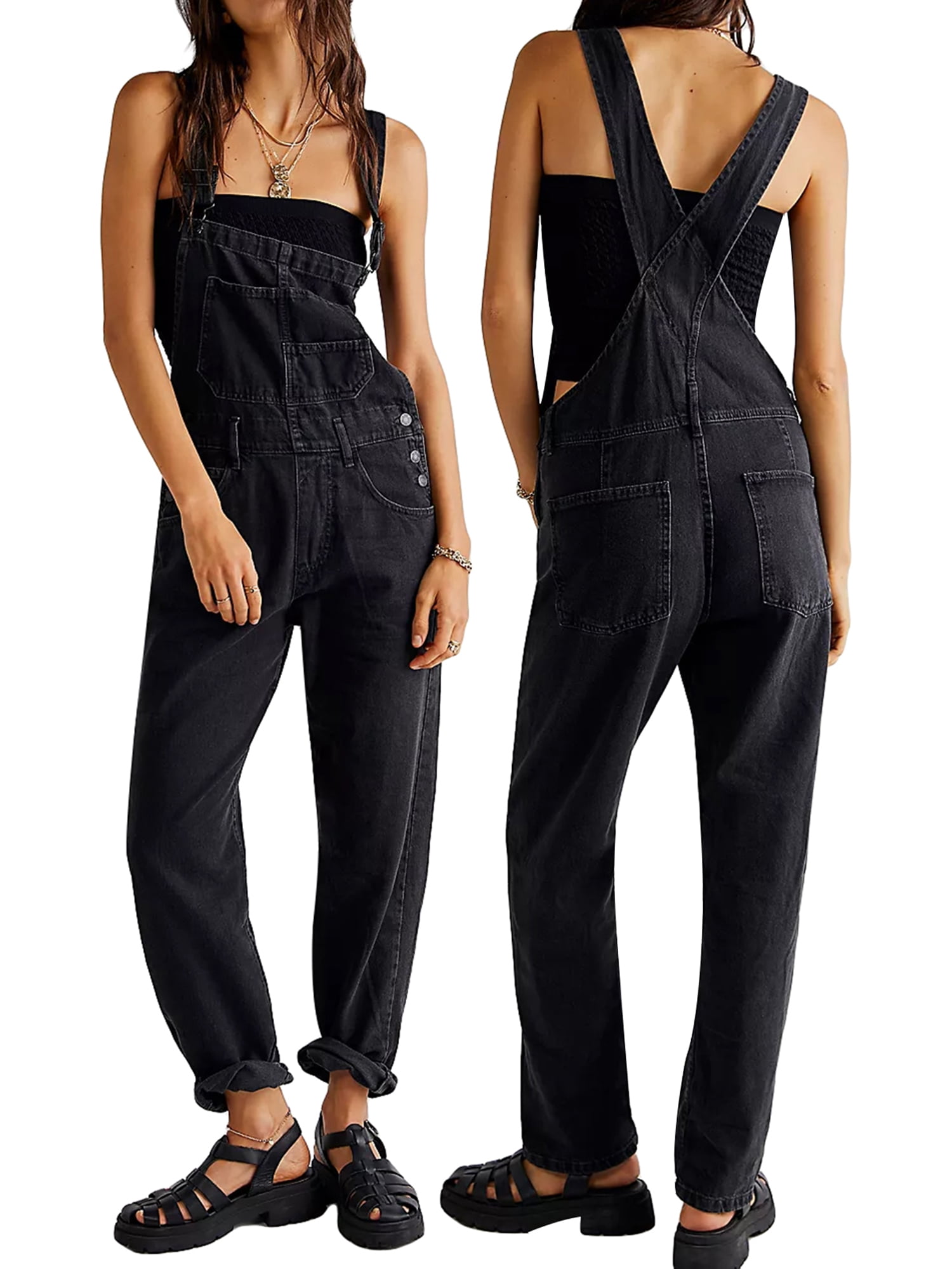 Amshibel Women Loose Baggy Overall Plus Size Denim Overalls Wide Leg ...