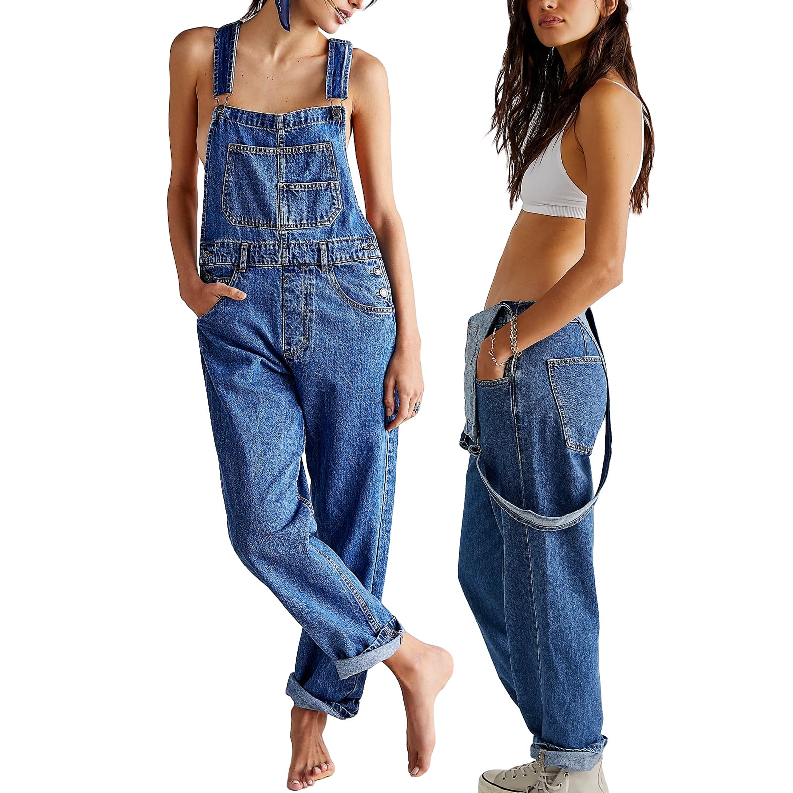 Amshibel Women Loose Baggy Overall Plus Size Denim Overalls Wide Leg ...