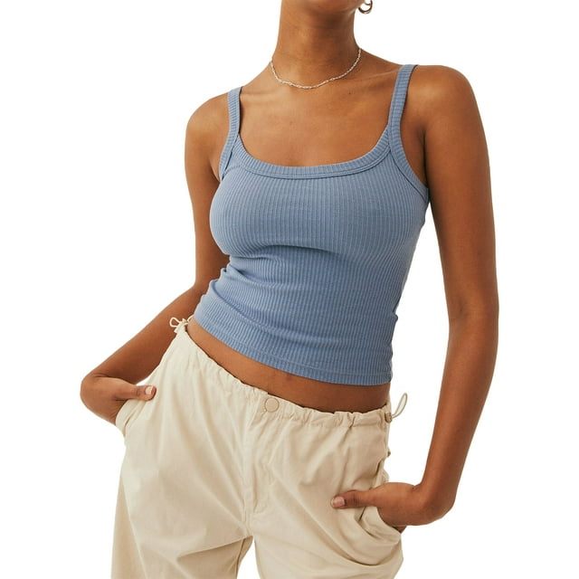 Amshibel Womens 2024 Sexy Square Neck Ribbed Tank Tops Trendy Basic