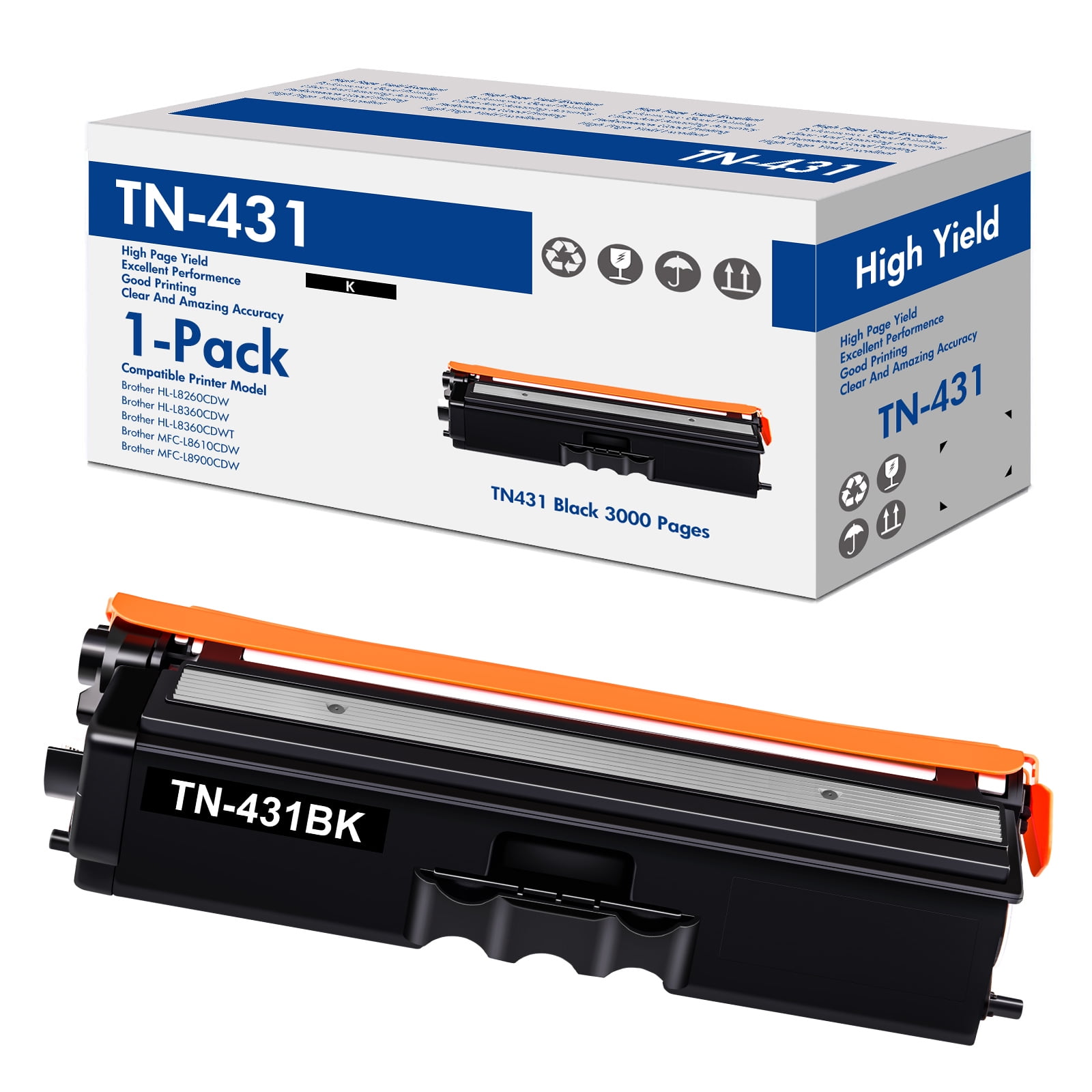 Amstech 1-Pack Compatible Toner for Brother TN431 TN 431 TN-431 TN433 TN-431BK Black Toner for ...