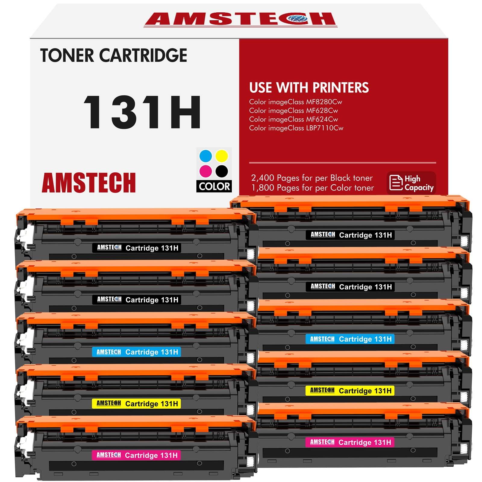 Amstech 10-Pack Compatible Toner for Canon 131 131IIK 131C 131Y 131M for Canon imageClass ...