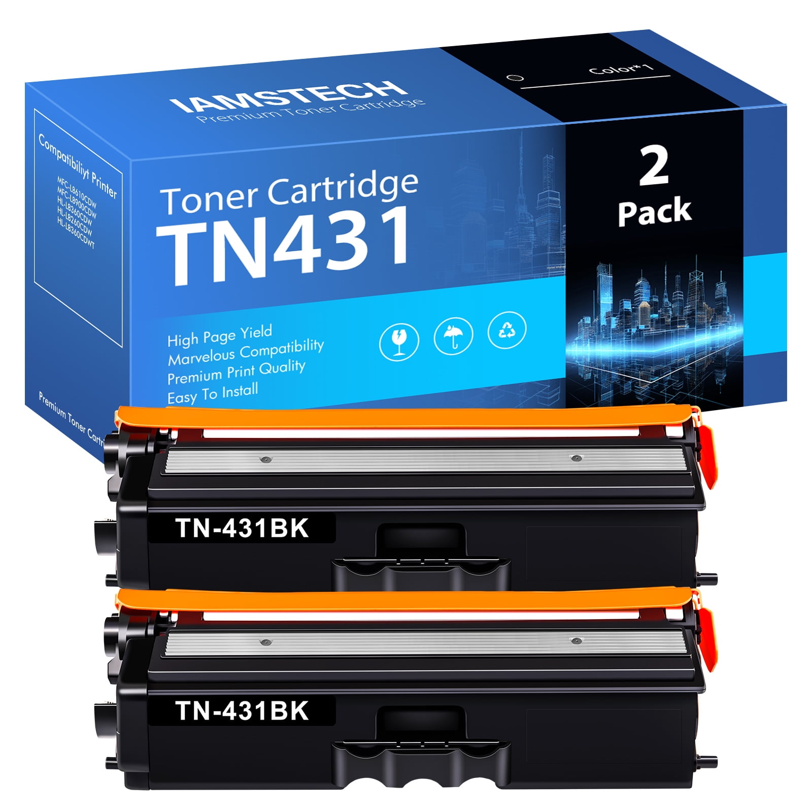 Amstech 2-Pack Compatible Toner for Brother TN431 TN 431 TN-431 TN433 ...