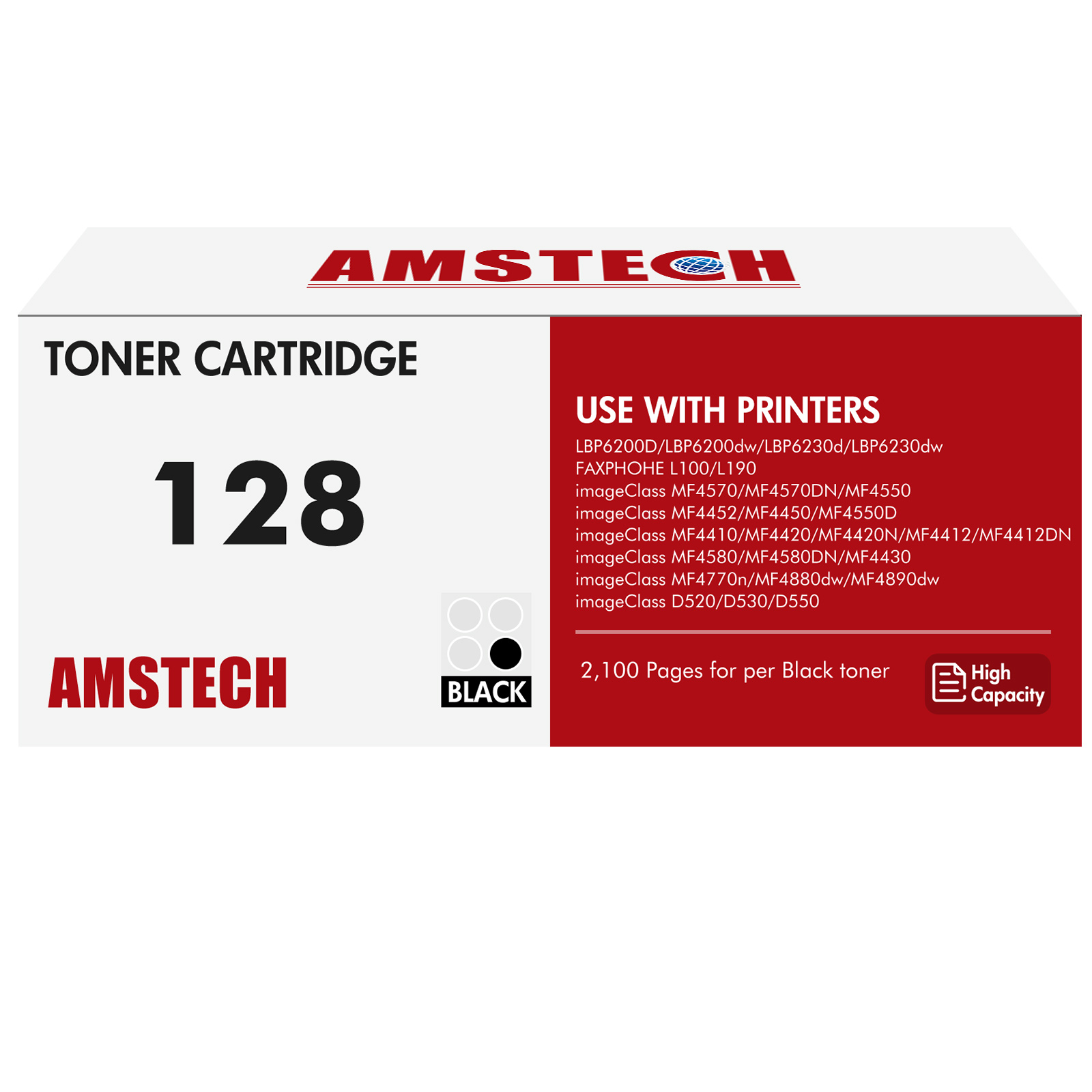 Amstech 2-Pack Compatible Toner for Canon 128A for Canon LBP6200D FAXPHOHE L190 imageClass ...