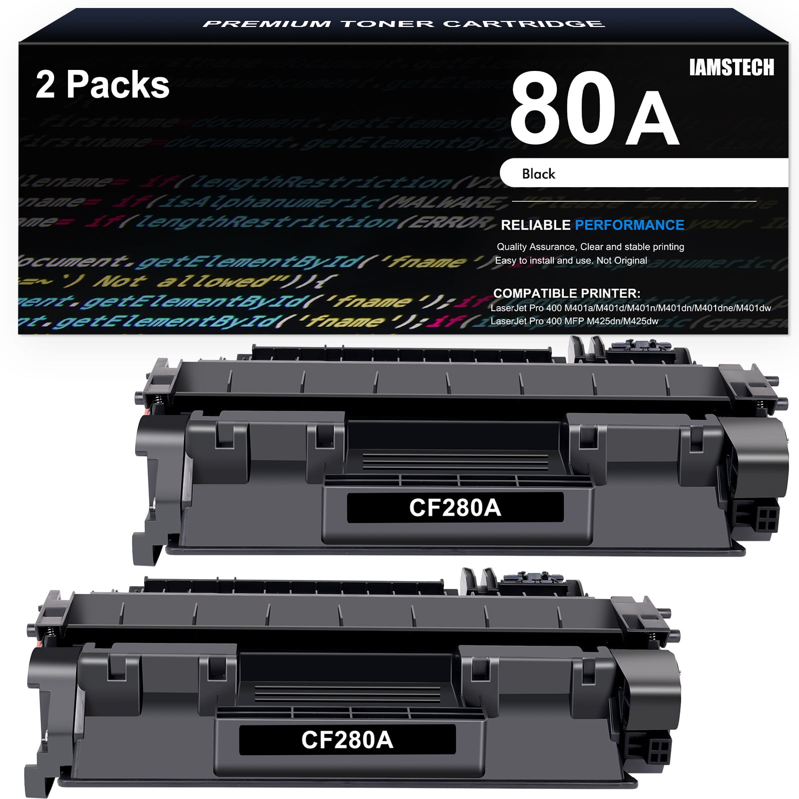 Amstech 2-Pack Toner Replacement for 80A CF280A Laserjet Pro 400 M401a ...
