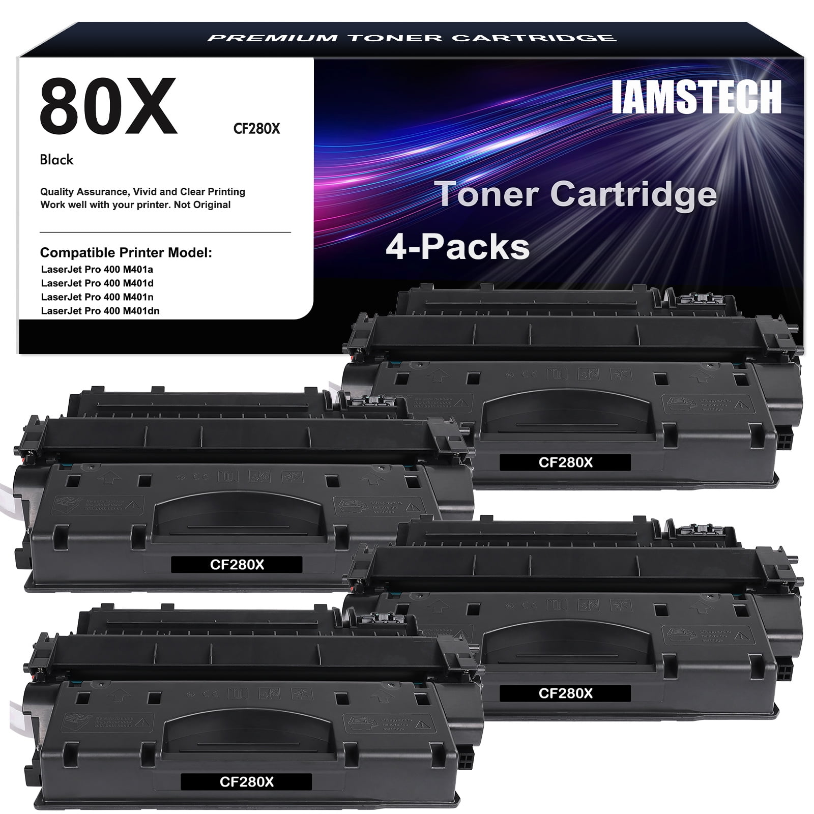 Amstech 4-Pack 80A Toner Cartridges Compatible for HP 80A CF280A 80X ...