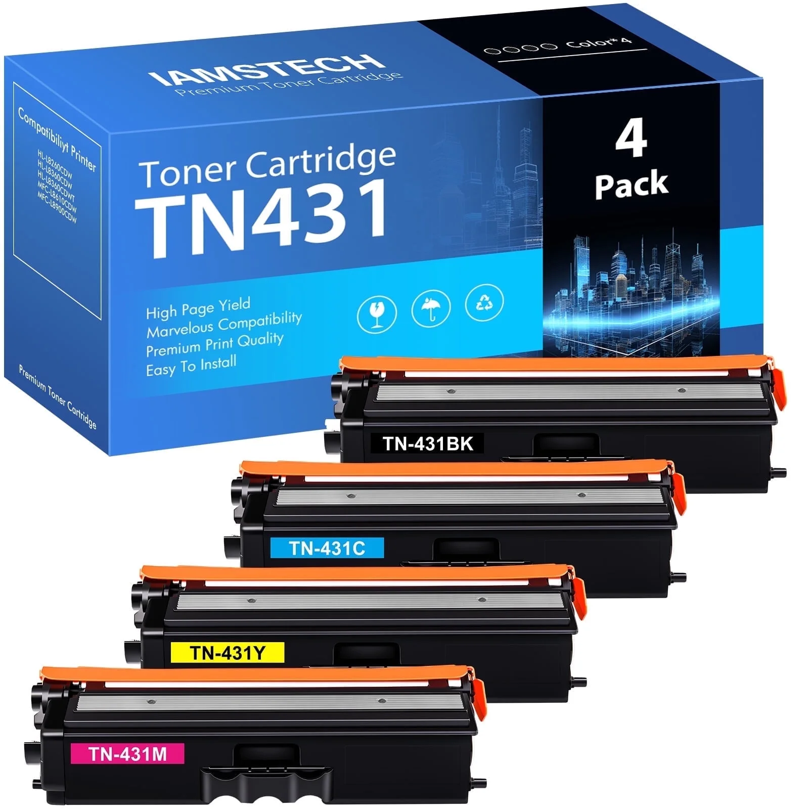 Amstech 4-Pack Compatible Toner for Brother TN431 TN-431 TN433 TN431BK ...