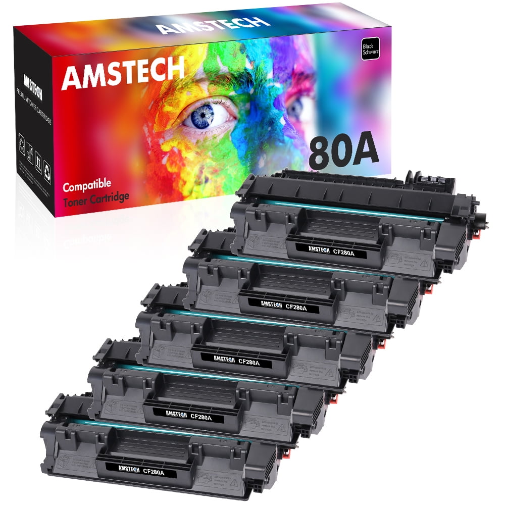 Amstech 5-Pack Compatible Toner for HP 80A CF280A Laserjet Pro 400 ...