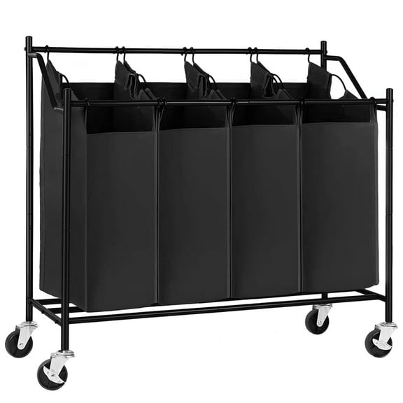 3 Tier Rolling Laundry Sorter with 4 Removable Bags, Wheels and Hooks ...