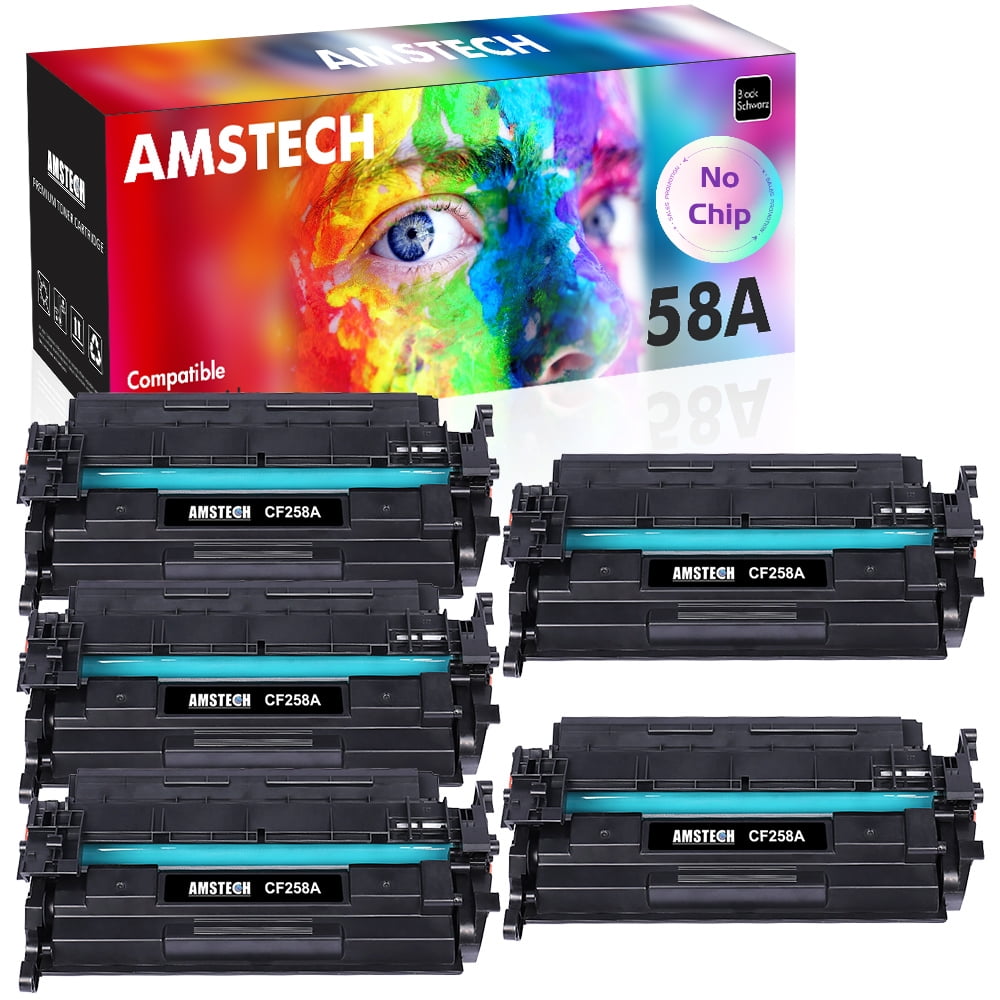 Amstech (No Chip) 5-Pack Compatible Toner for HP 58A CF258A for HP LaserJet Pro M404 M404n ...