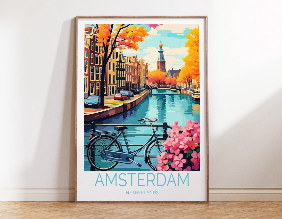 Amsterdam Bridge Netherlands Canal Cityscape Wall Art, Unframed Paper ...