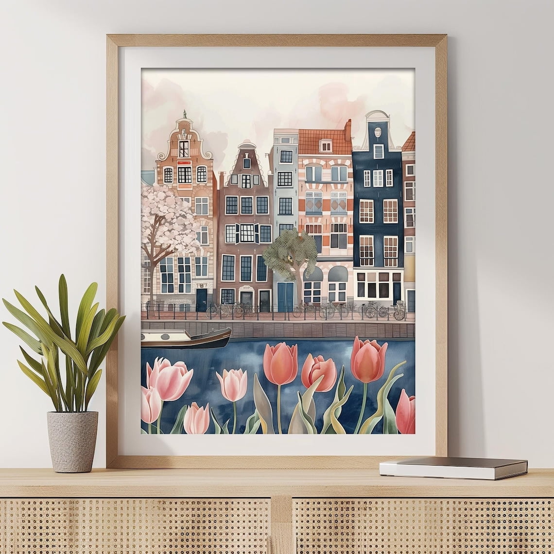 Amsterdam Canal Print, Dutch Houses With Tulips Wall Art, Netherlands ...