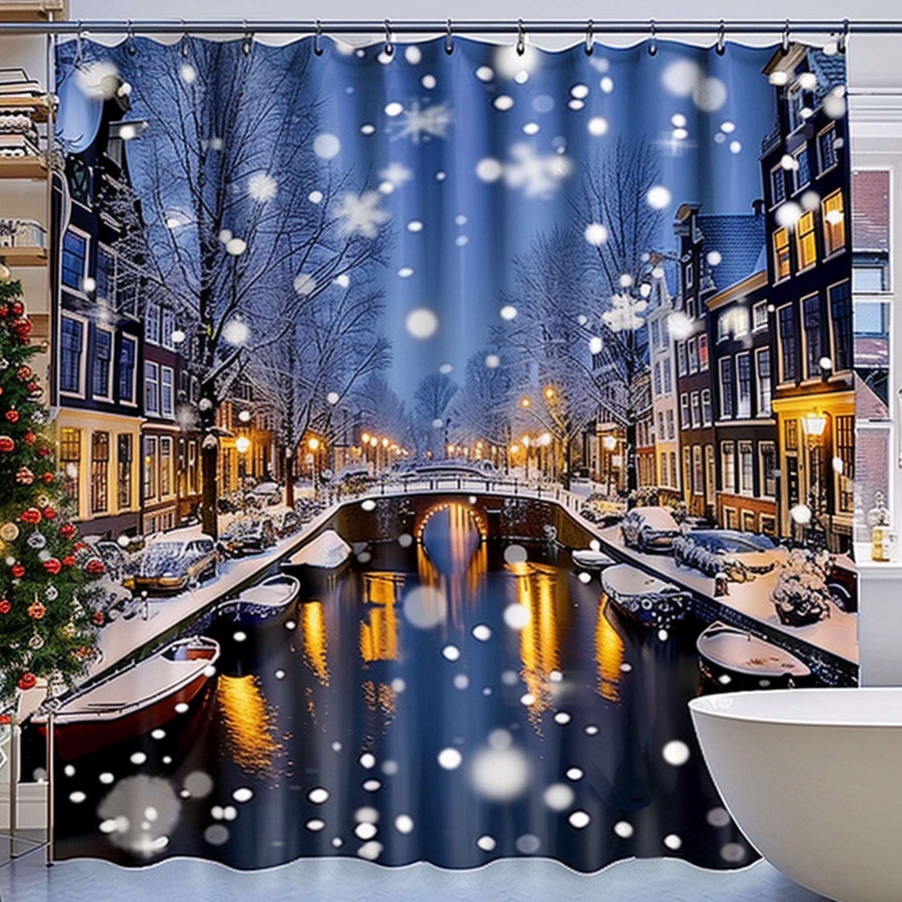 Amsterdam Canal Snow Scene Shower Curtain Hyper Realistic Highly ...